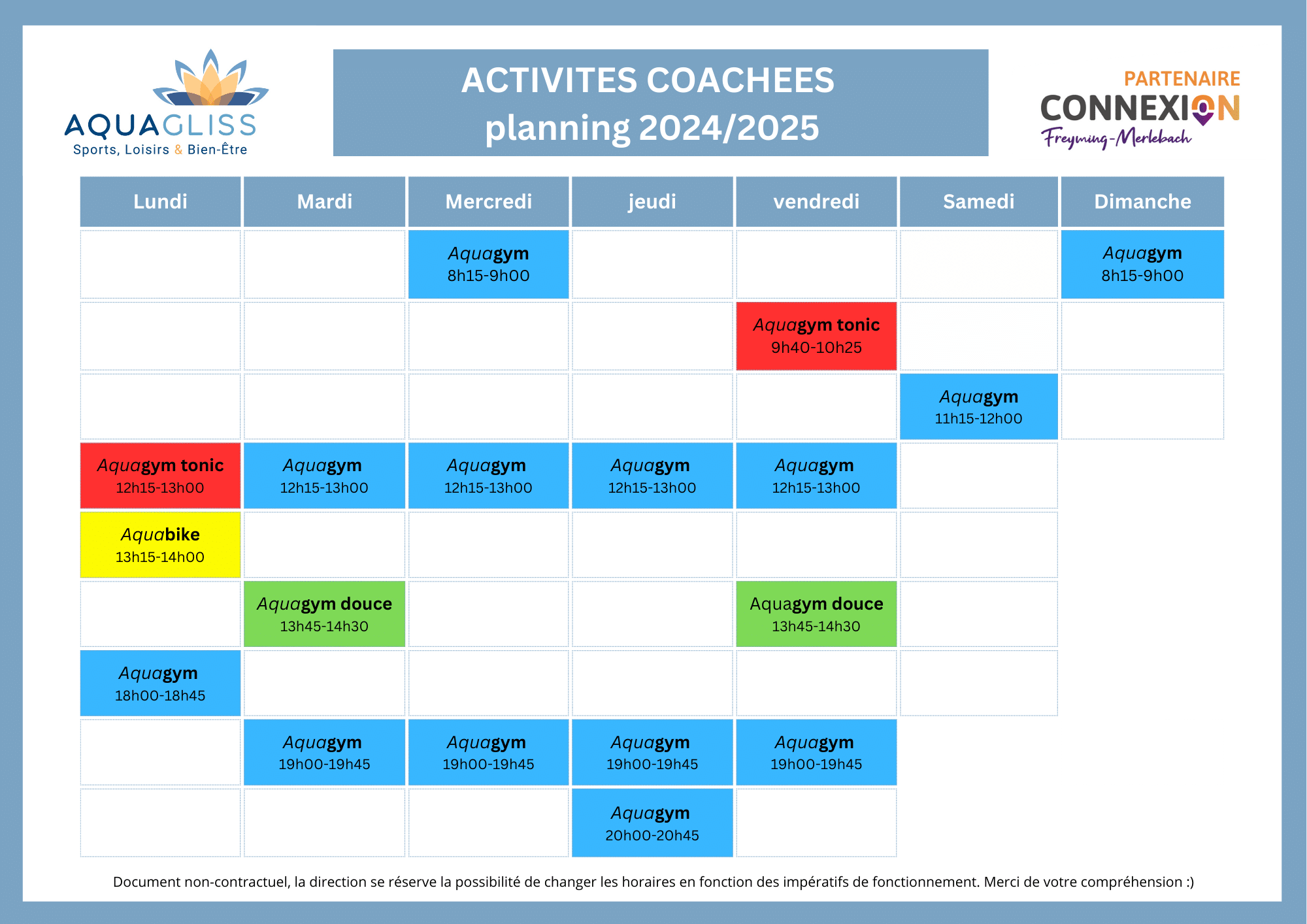 Planning des activités - Aquagliss de Freyming-Merlebach