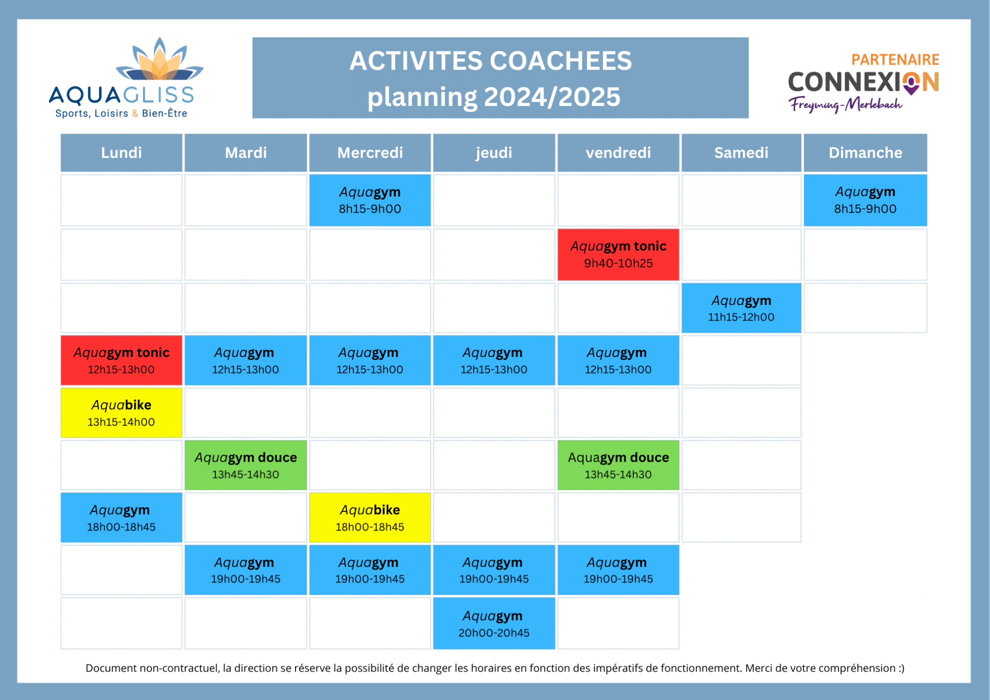 Planning des activités - Aquagliss de Freyming-Merlebach